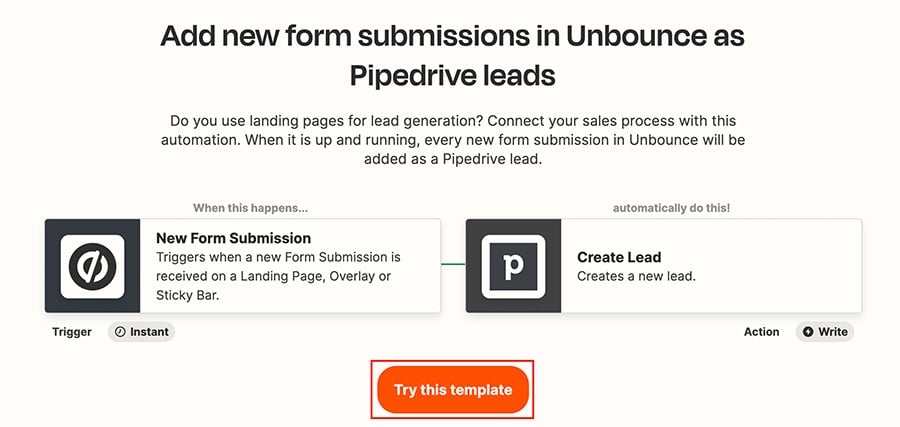 Zapier: saving Unbounce leads to Pipedrive - Knowledge Base | Pipedrive